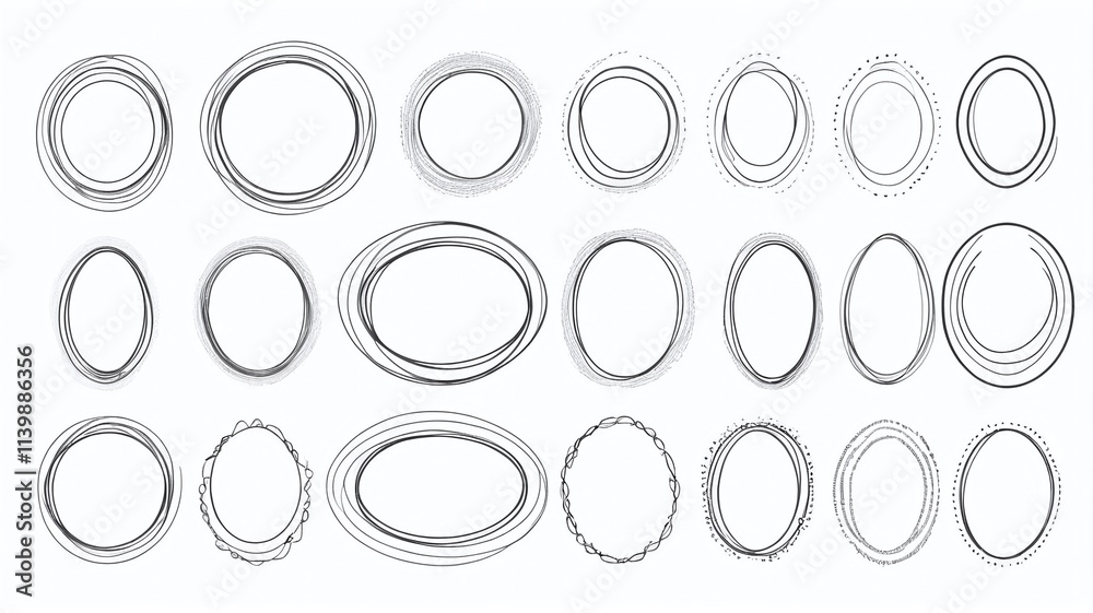Highlight oval frames, hand drawn underline line set. Hand drawn marker ...