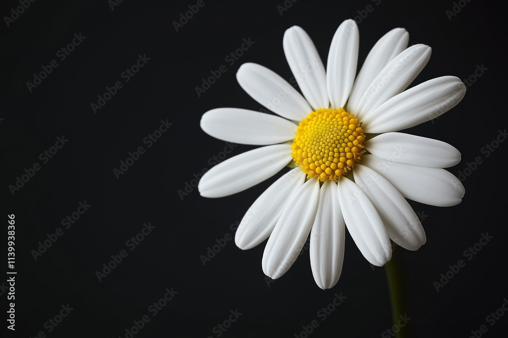 Delicate white daisy flower studio close-up photography dark background ...