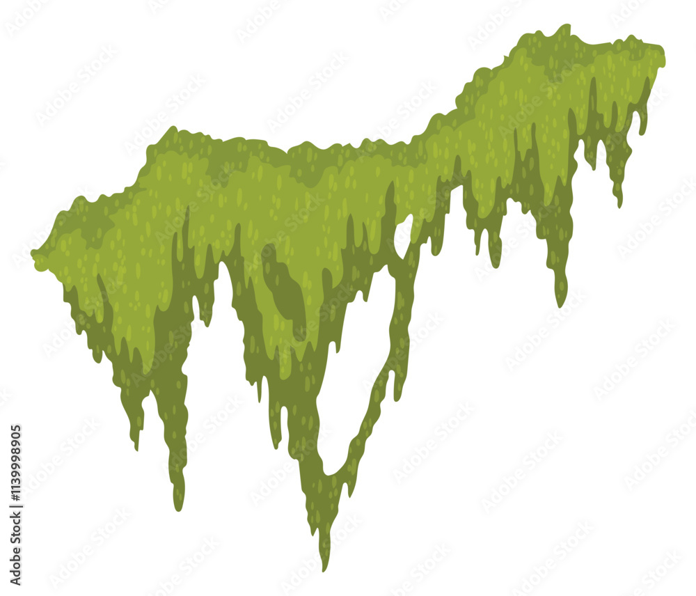 Cartoon jungle moss shape. Green swamp moss, forest hanging and ...