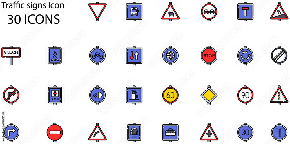 Set of Traffic signs icons. Line art style icons bundle. vector ...