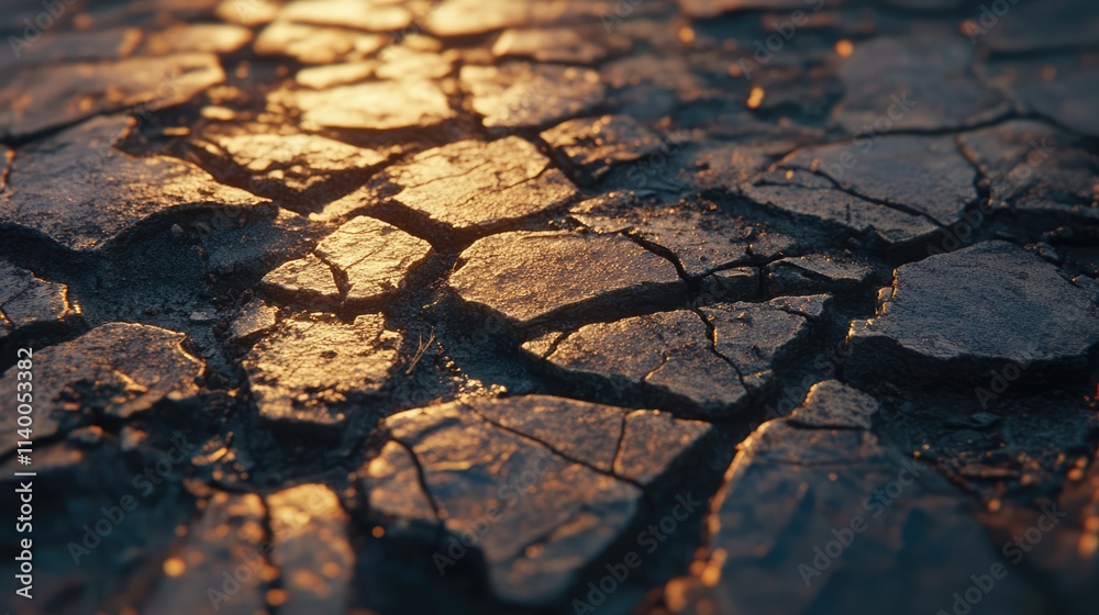 Cracked ground texture with dramatic lighting highlighting the dry ...