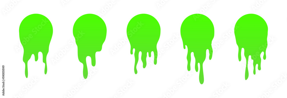 Dripping green goo with splashes and blot effects. Mucus texture blobs ...