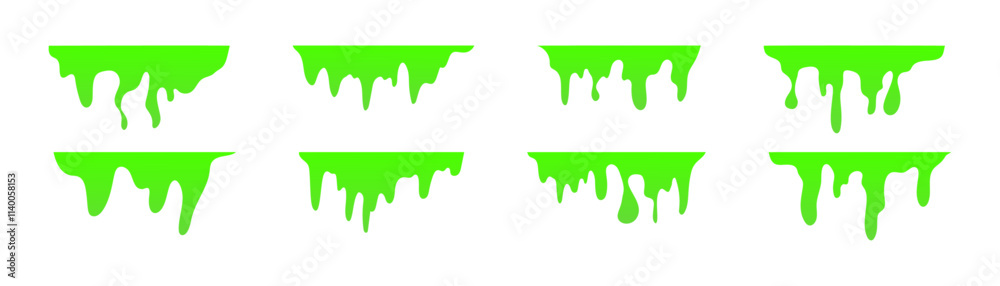 Dripping green goo with splashes and blot effects. Mucus texture blobs ...