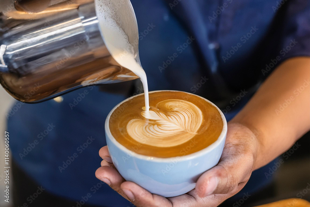 Hacer café con leche, crema, espumoso, dibujo, arte, cafetería ...