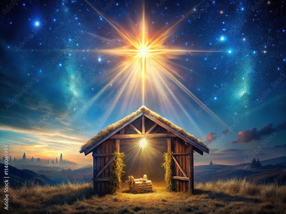 Christmas Star Bethlehem Nativity AI Art, Celestial Birth of Jesus ...