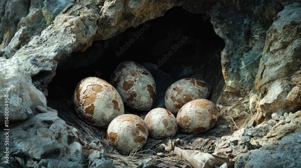 Dinosaur eggs fossilized in a nest revealing ancient prehistoric life ...