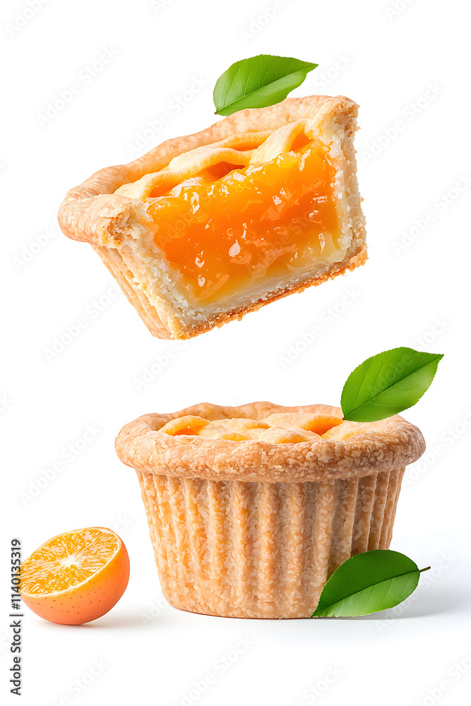 Imagine 5d Floating piece of fruit tasty quince pie in air, isolated on ...