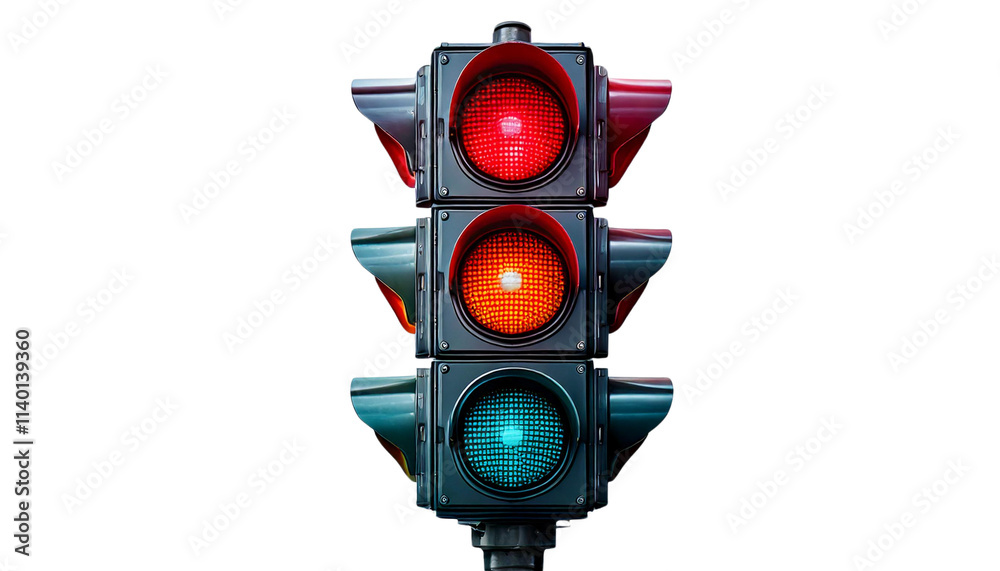 Traffic Signal with Red Light and Bus Stop on White Background - Urban ...
