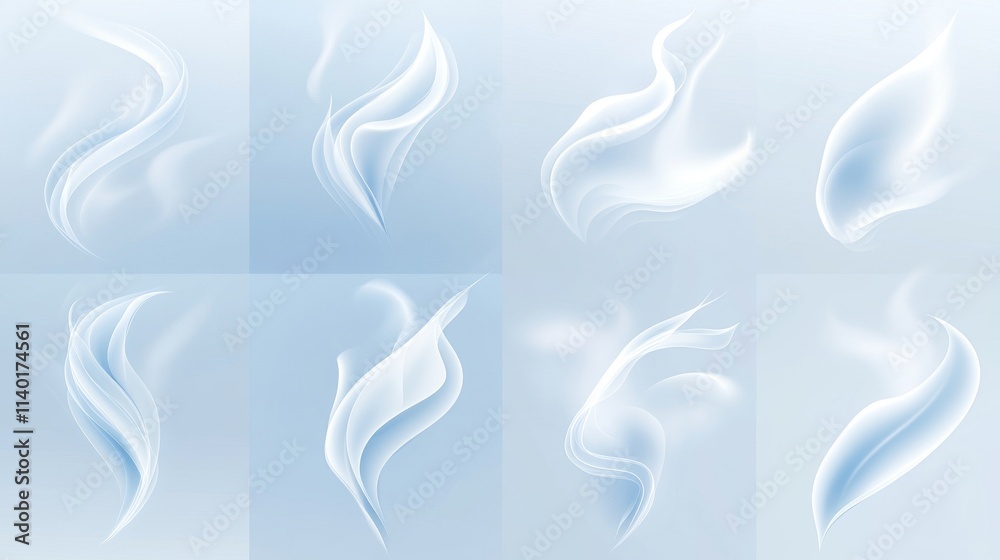 28.A realistic icon set featuring various forms of white steam on a ...