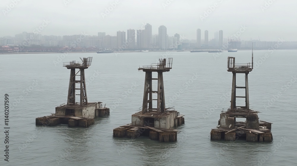 Unfinished Bridge Pier at Construction Site Under Development. Massive ...