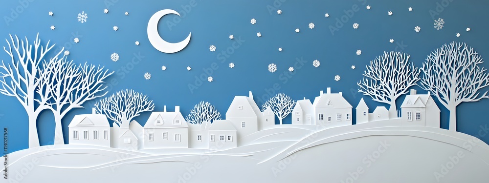 Paper cutout art, depicting a beautiful winter scene with simple shapes ...