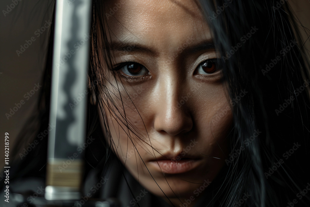 Beautiful female samurai with katana japan culture generative ai Stock ...