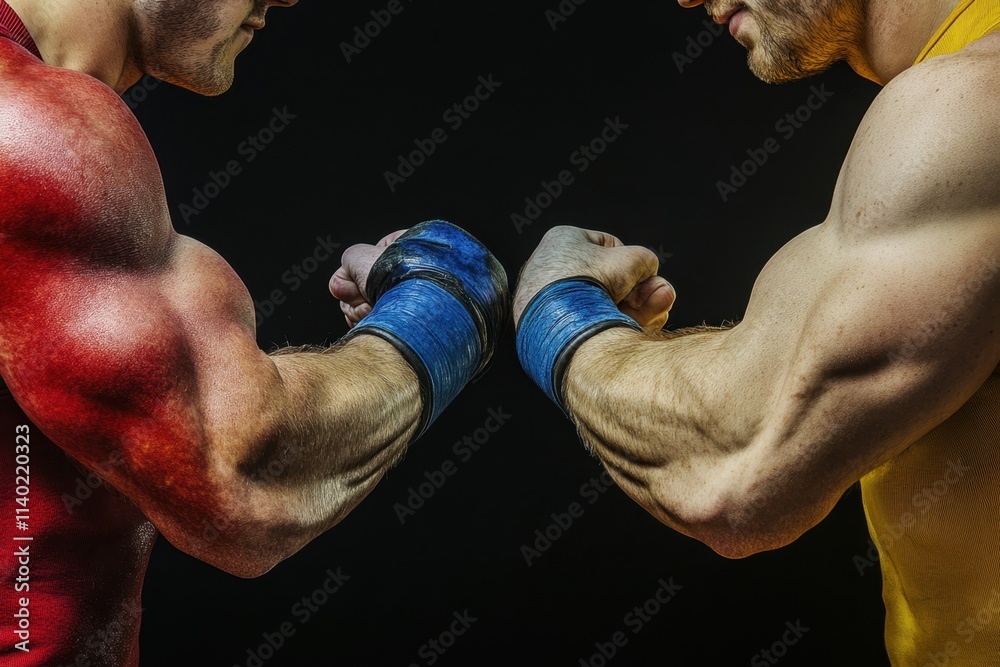 Two athletes engage in an arm wrestling match showcasing strength and ...