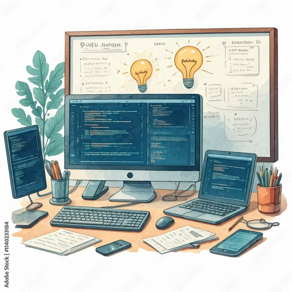 Programmer's Haven: A vibrant illustration depicting a programmer's ...