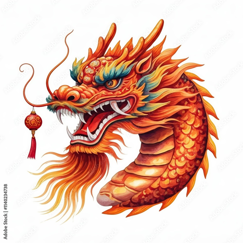 Fiery Dragon Head: A powerful and detailed illustration of a Chinese ...