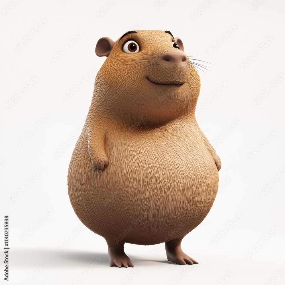 Cute cartoon capybara character, 3D rendered, white background ...