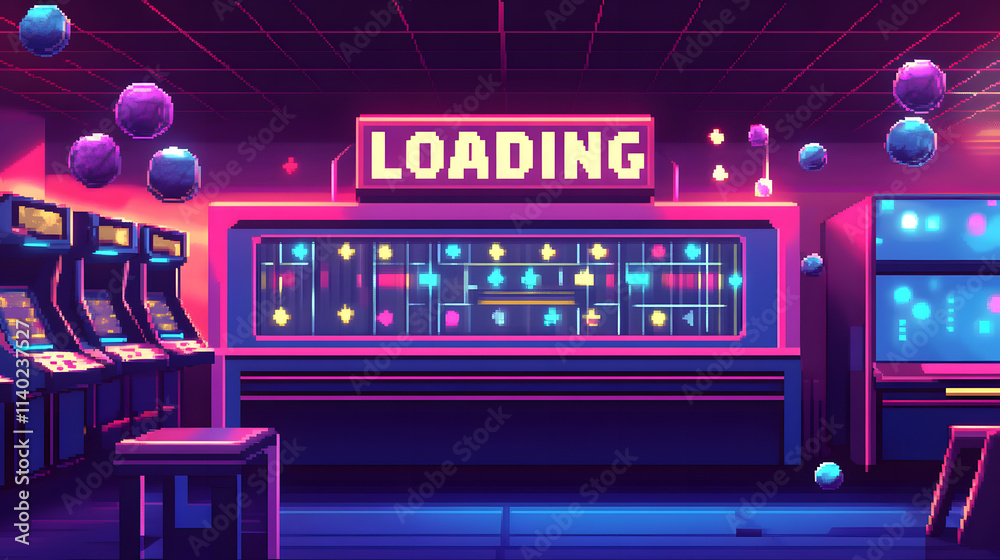 Retro Arcade Game Room Loading Screen - Pixel Art Style Stock Photo | Adobe Stock