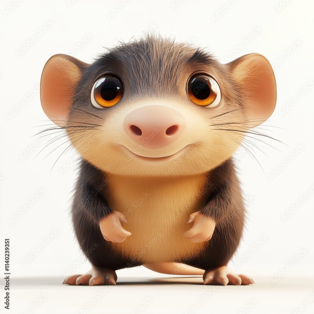 Cute Hispaniolan solenodon cartoon character, white background, 3D ...