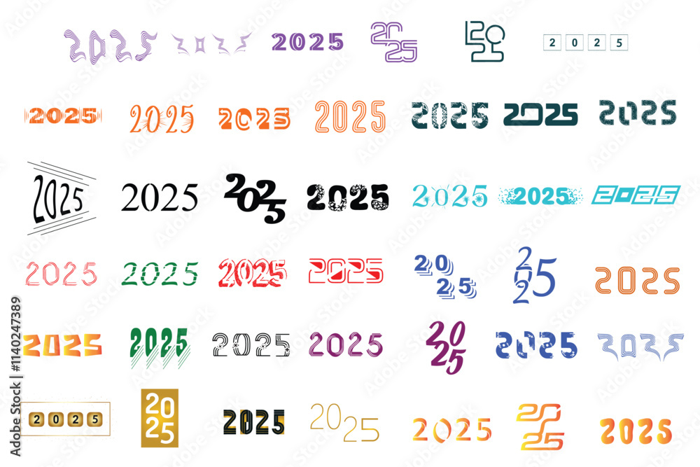 เวกเตอร์ Stock 2025 icon set. 2025 new Year logo. 2025 numbers logo ...