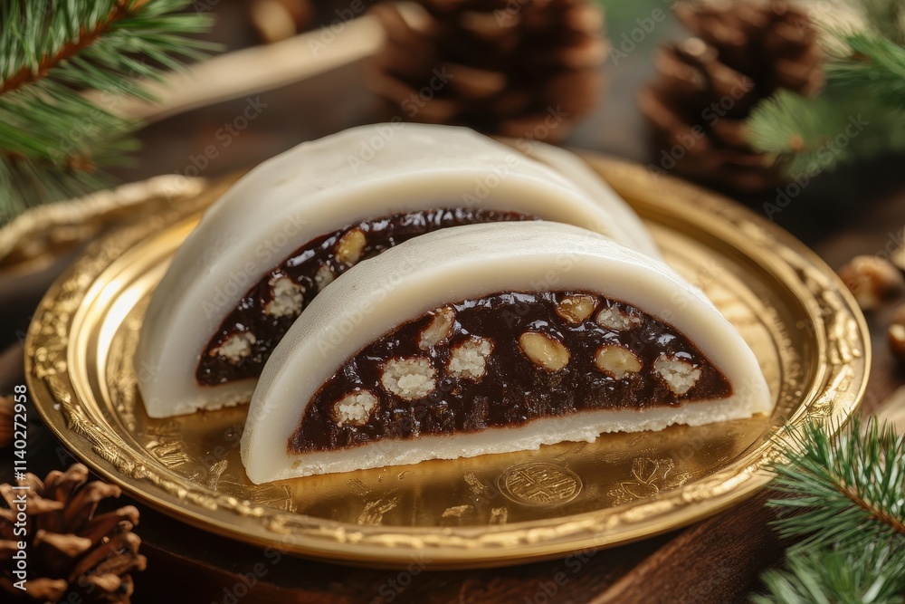 Chocolate and nut filled Songpyeon a traditional Korean rice cake for ...