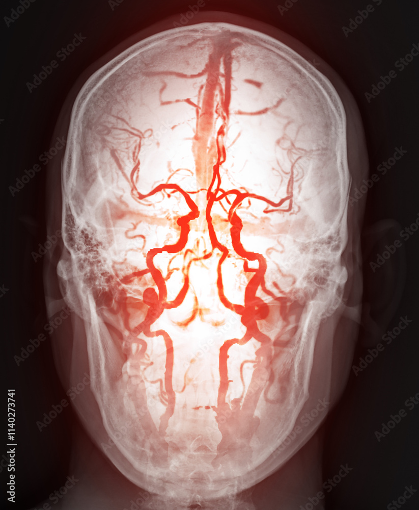 CTA Brain with Skull Overlay:.This image displays cerebral arteries ...