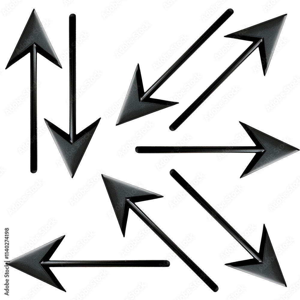 Composition of black directional arrows pointing in every direction ...