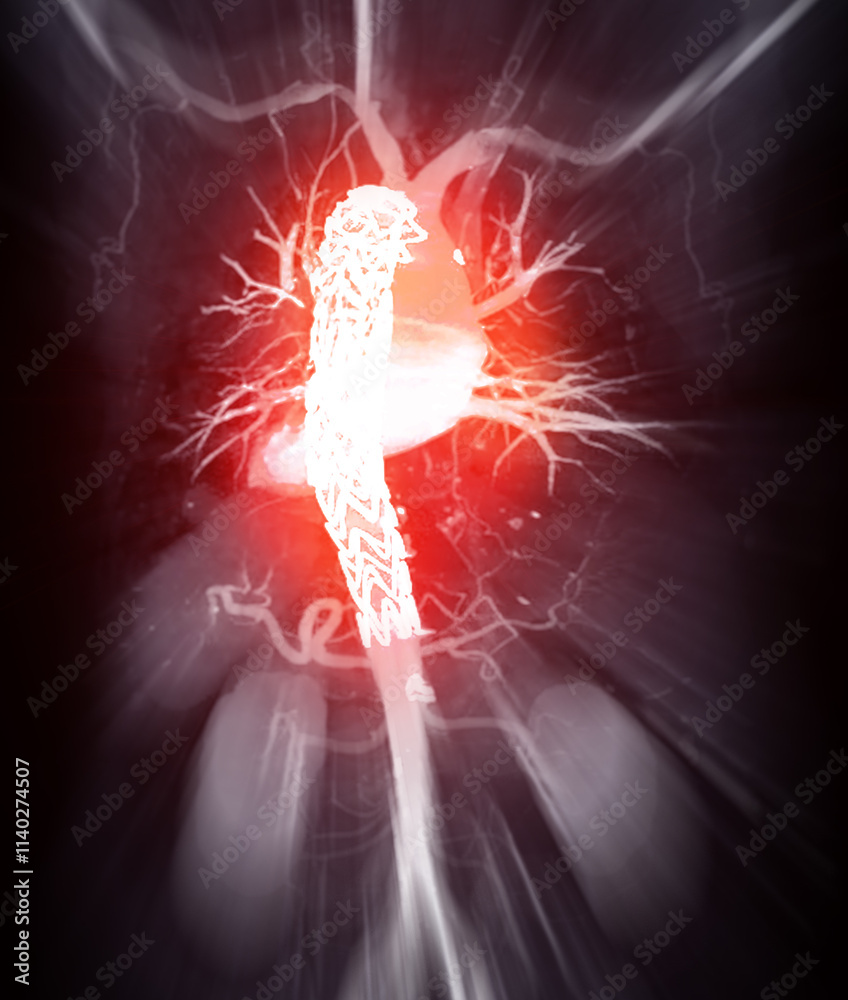 CTA Whole Aorta with Aortic Stent:.A clear visualization of the aorta ...