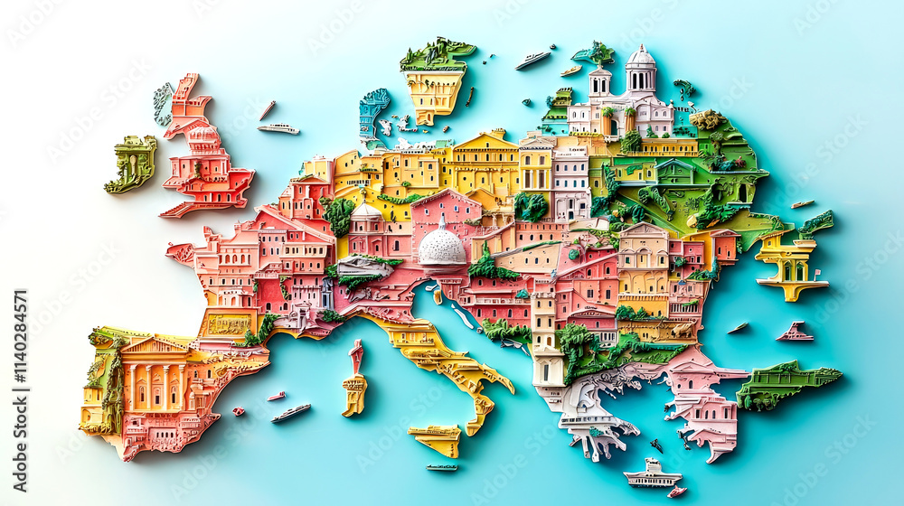 Europe map with famous landmarks. Stock Illustration | Adobe Stock