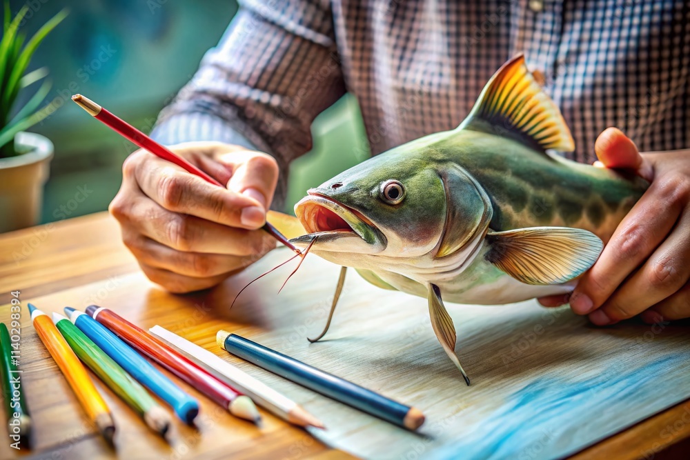 Candid Catfish Drawing, Artist at Work, Pencil Sketch, Realistic ...