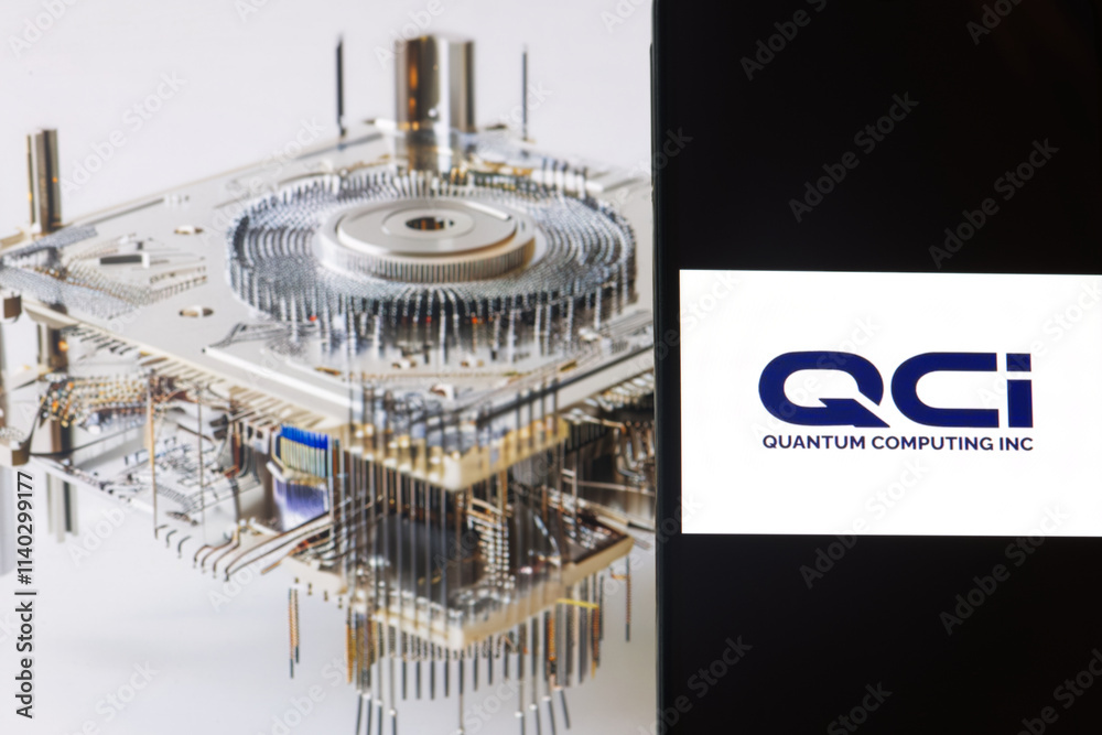 Quantum Computing Inc. (QCi) logo against a quantum computer background ...