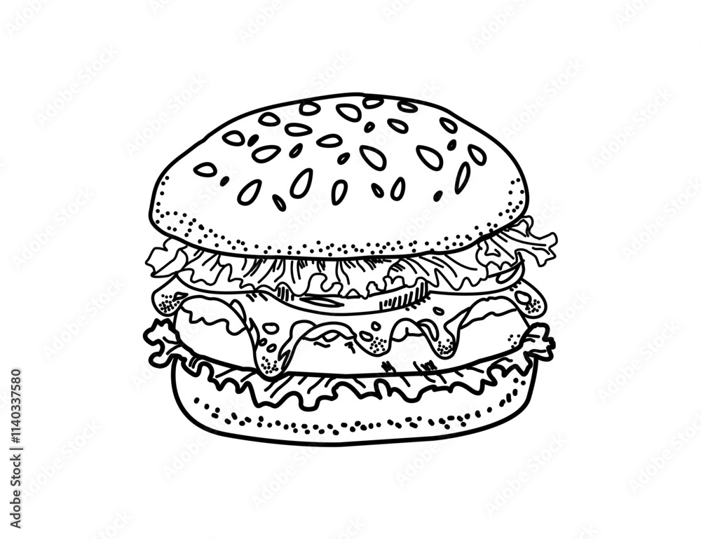 doodle burger pattern background. doodle fast food burger seamless ...