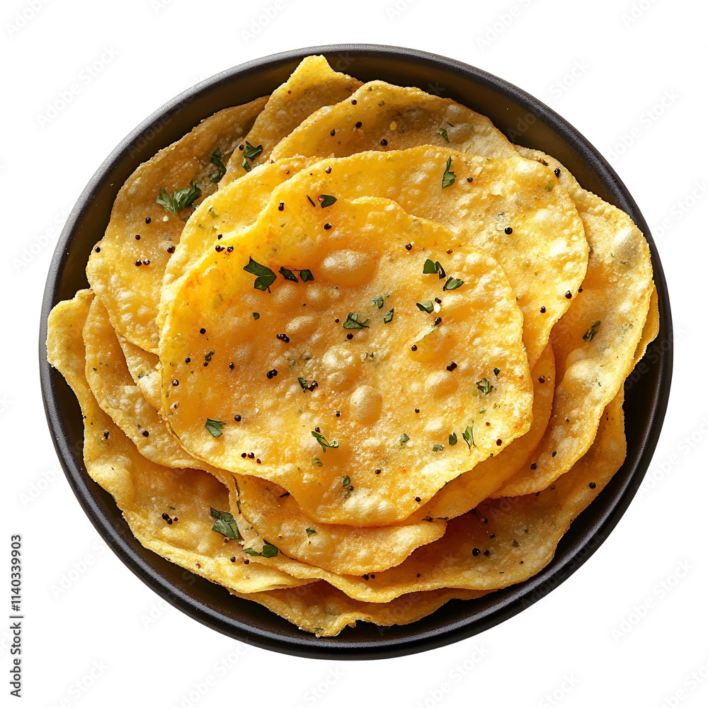 Extreme top view of an extremely perfect looking masala papad in a dark ...