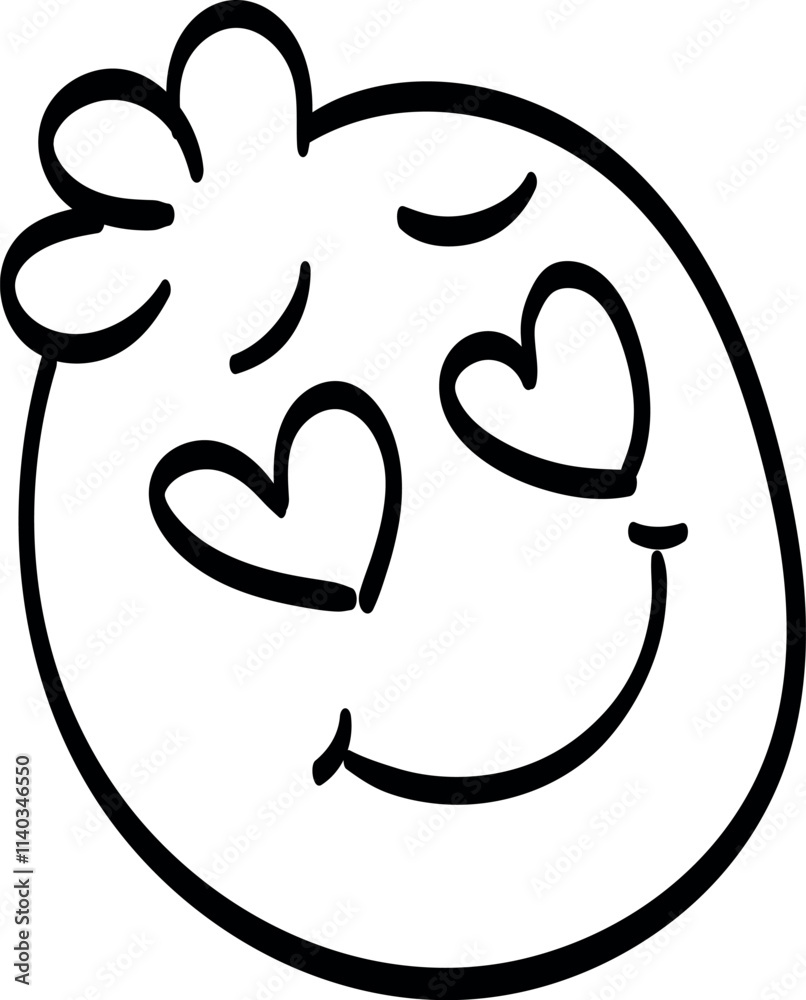 Vetor Simple black and white line drawing of an emoji-like face with ...