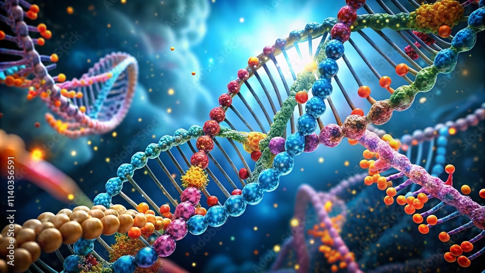 DNA Replication Process, Molecular Biology Illustration, Double Helix ...