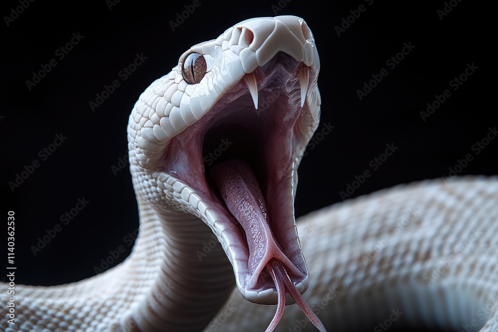 Albino Gaboon Viper Striking Pose Displays Venomous Fangs Stock Photo ...