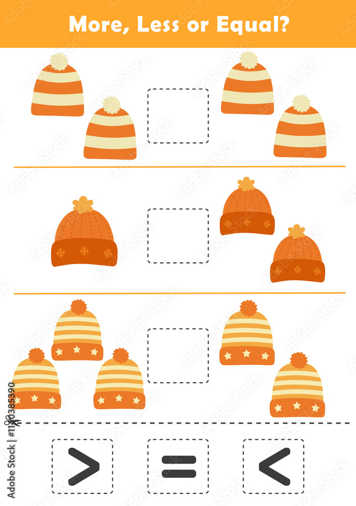 Comparison Worksheet with Cute Beanie Hat Illustration for Kids ...