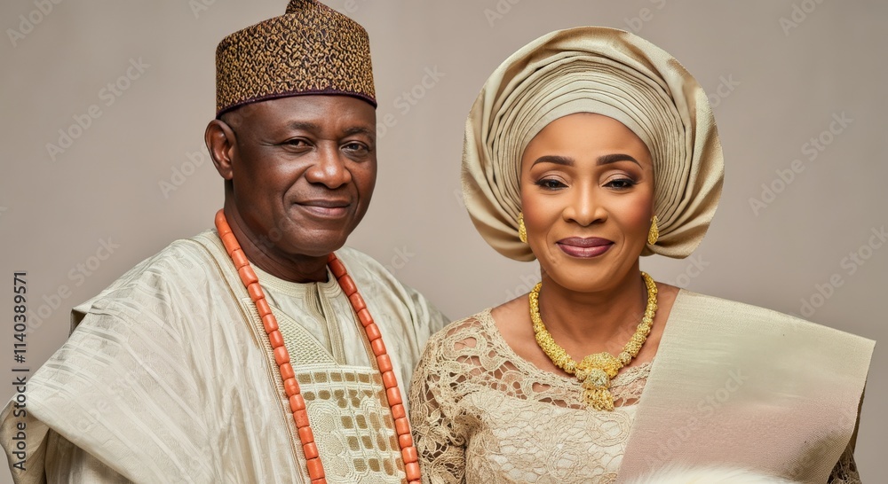 African traditional attire for mature couple celebrating cultural ...