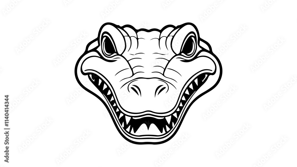 angry crocodile black and white outline illustration with mouth little ...