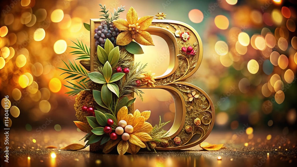 Golden Letter B, Nature Alphabet, Depth of Field, Botanical, Luxury ...