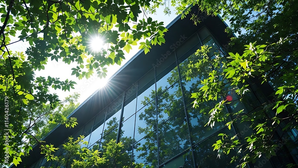 Eco-friendly green office building with trees on roof sustainable ...