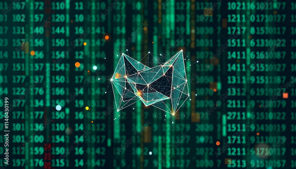 Abstract tech background. Floating Numbers HUD Background. Matrix particles grid virtual reality ...