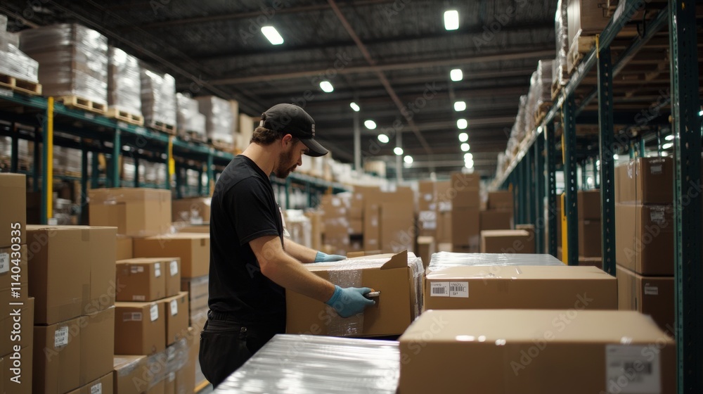 Warehouse operations box handling industrial setting action photography ...