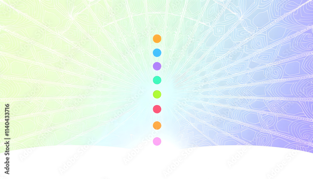 Seven Chakras in subtle energy field - Symmetrical soft pastel colored ...