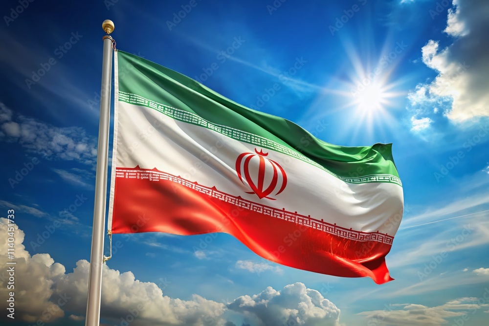 Iranian Flag Waving, Blue Sky, Persian Flag, National Symbol, Wind ...