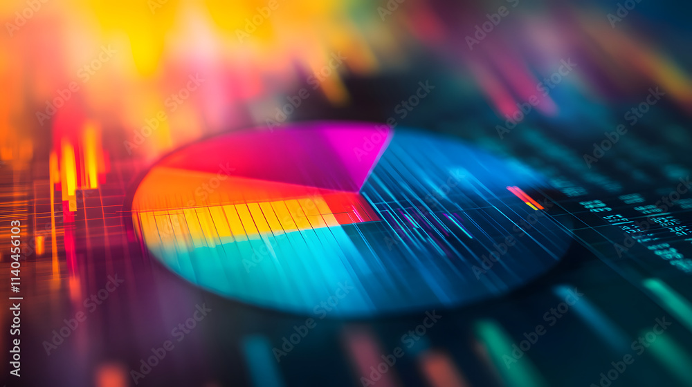 Visually Striking Abstract Financial Data Visualization with a Bold Pie Chart and Soft Blurred ...