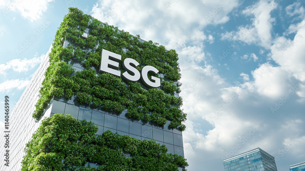 ESG concept. Sustainable building with green walls featuring ESG ...