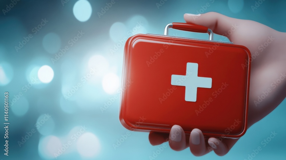 [Digital artwork of a red first aid kit in action] Red First Aid Kit ...