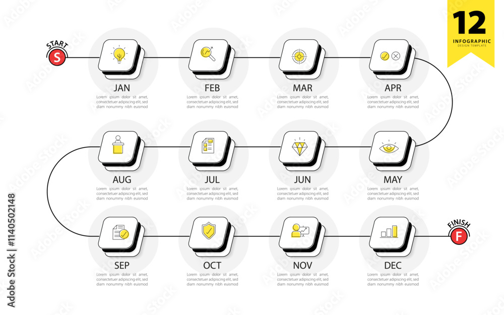 Timeline Creator infographic template. 12 Step timeline journey ...