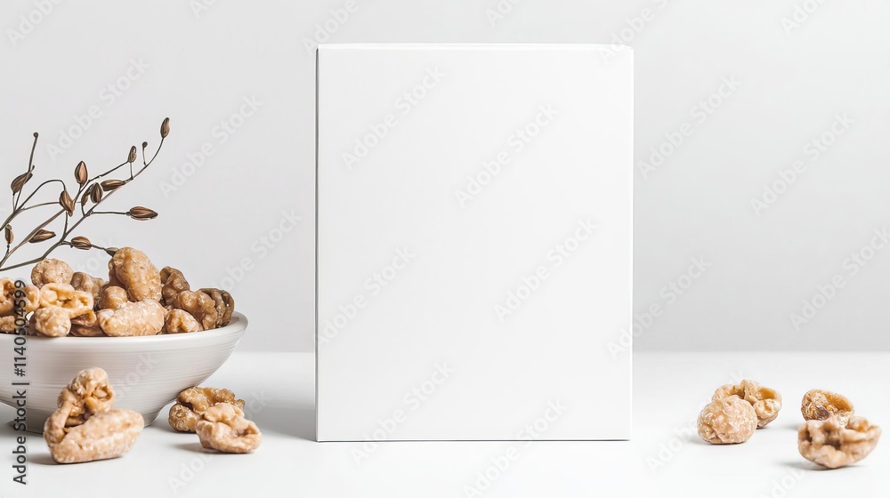 Classic cereal box with a blank white surface, standing upright on a ...