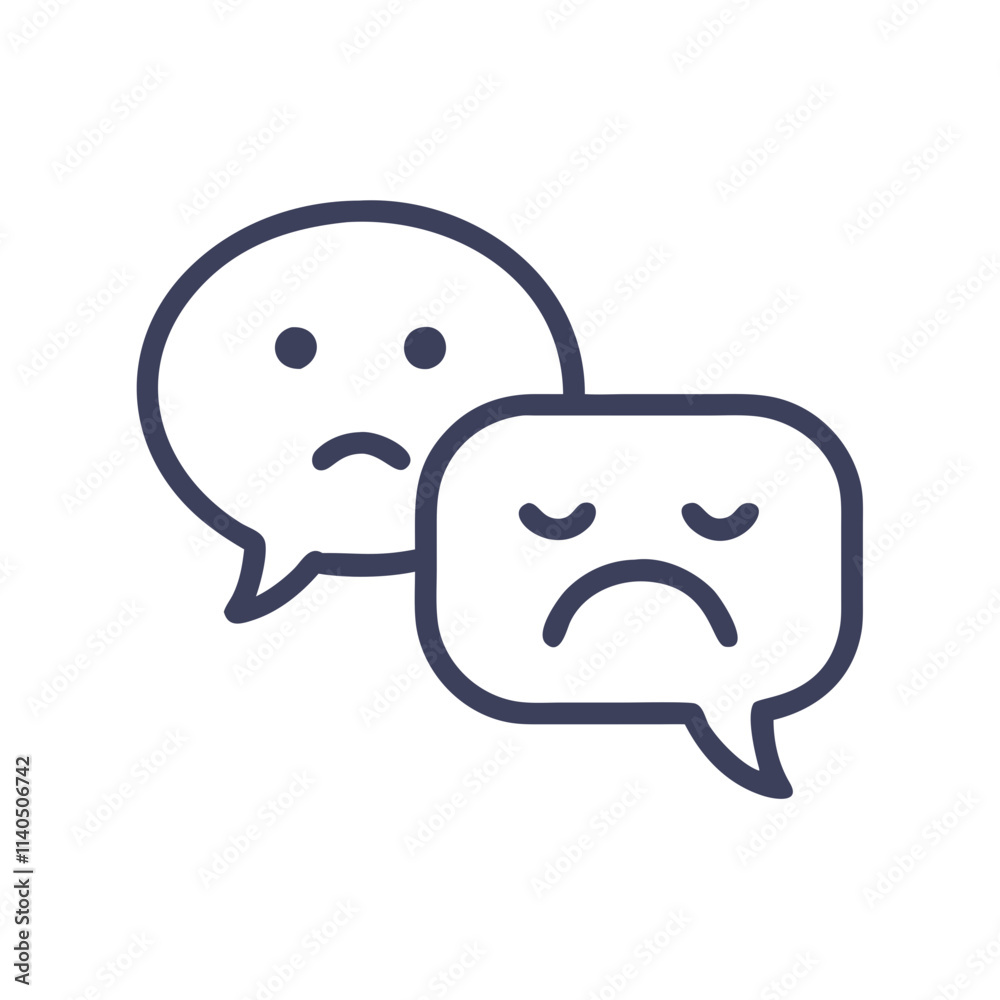 Two speech bubbles with sad face icons on a dark blue background Stock ...